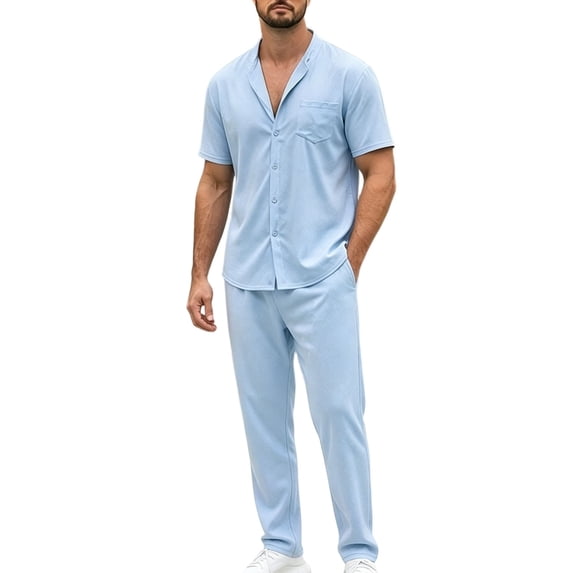Bpyeka Men's Button Down Collar Vacation Matching Set, Short Sleeve ...