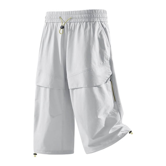 Bpyeka Men's Cargo Capri Pants, Lightweight Drawstring Waist Pants with ...