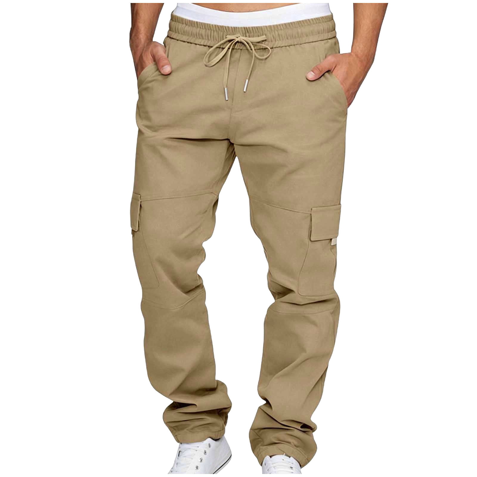 Bpyeka Men's Casual Cargo Pants, Elastic Waist Drawstring Lightweight ...
