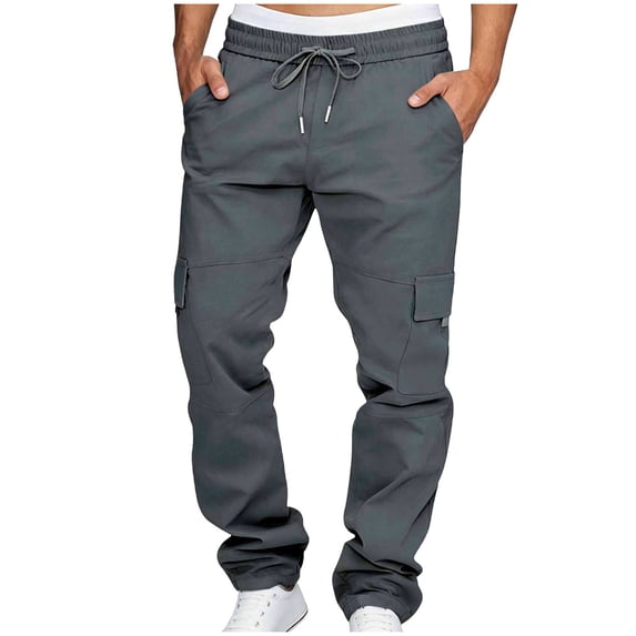 Bpyeka Men's Casual Cargo Pants, Elastic Waist Drawstring Lightweight ...