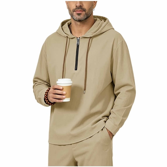 Bpyeka Men's Casual Long Sleeve Hoodie, Half-Zip Drawstring Hooded Neck ...