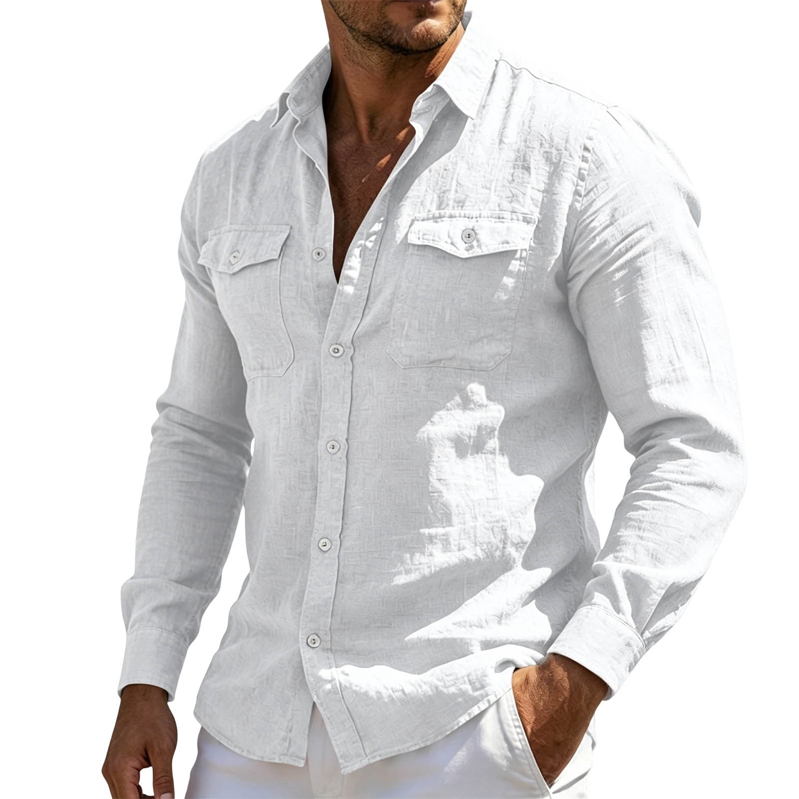 Bpyeka Men's Casual Long Sleeve Shirt, Button Closure Collared Neck ...