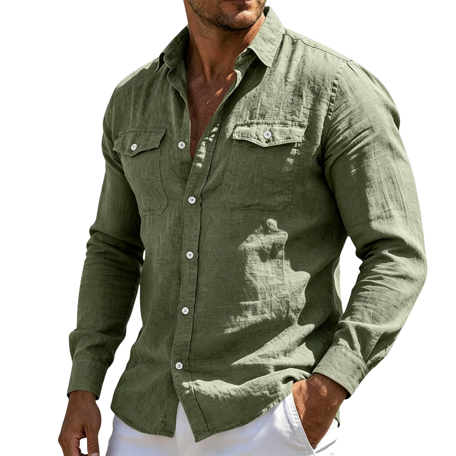 Bpyeka Men's Casual Long Sleeve Shirt, Button Closure Collared Neck ...