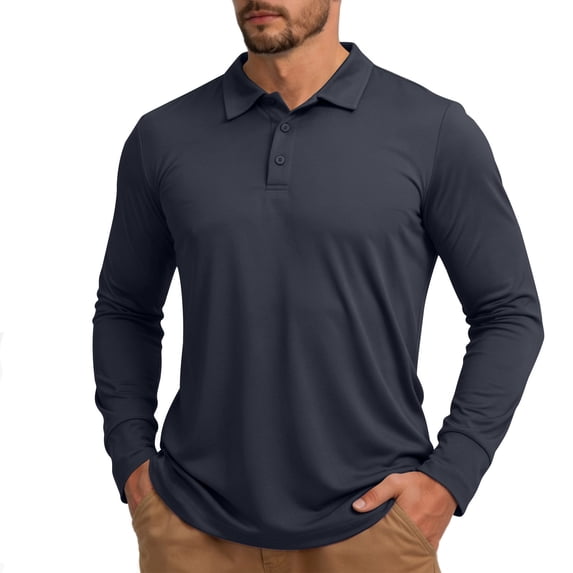 Bpyeka Men's Casual Long Sleeve Shirt, Button Placket Collared Neck ...