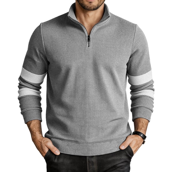 Bpyeka Men's Casual Long Sleeve Sweatshirt, Color Block Half-Zip Mock ...