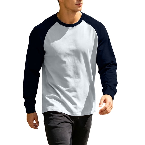 Bpyeka Men's Casual Long Sleeve T-Shirt, Color Block Raglan Sleeves ...