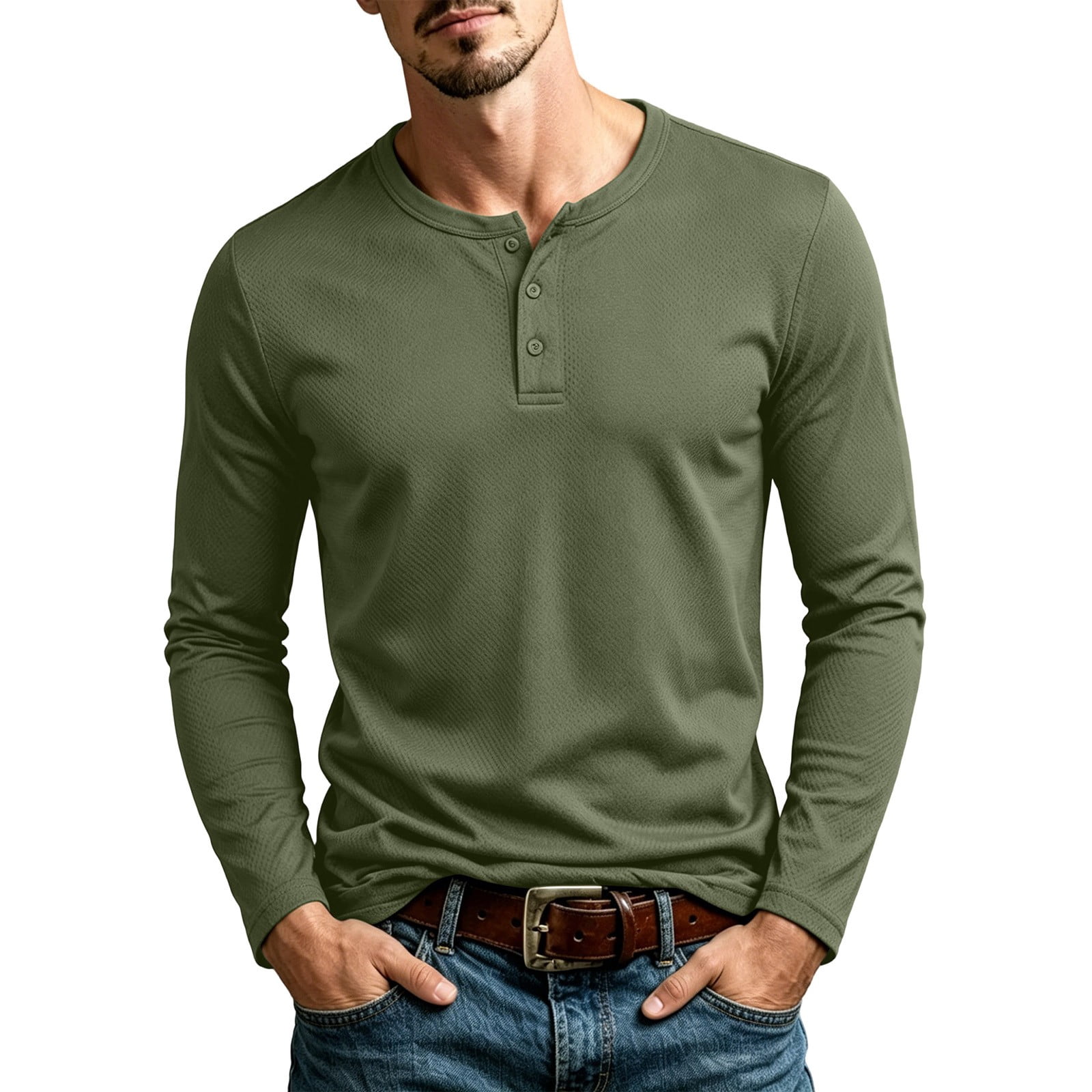 Bpyeka Men's Casual Long Sleeve T-Shirt, Henley Neck Button Placket ...