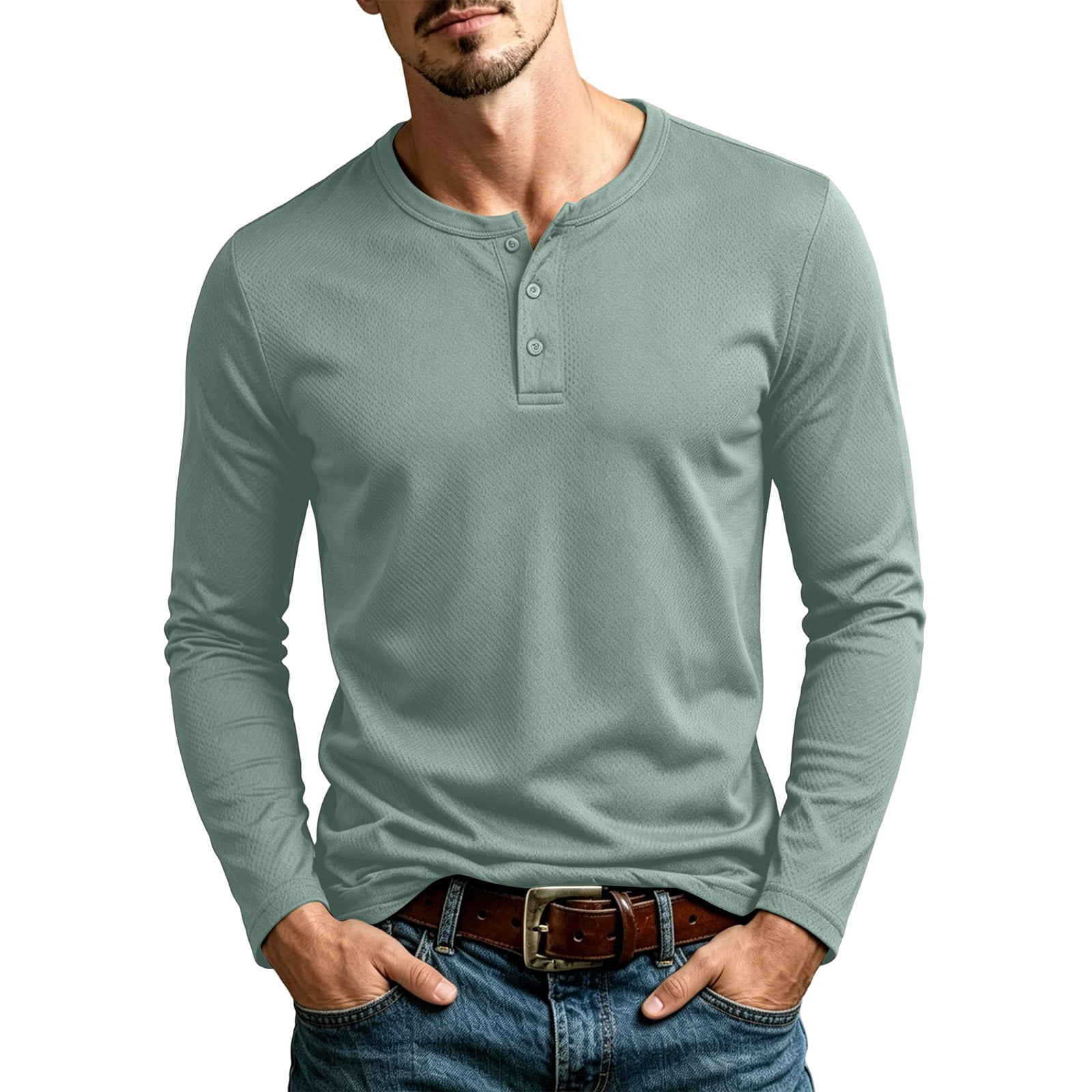 Bpyeka Men's Casual Long Sleeve T-Shirt, Henley Neck Button Placket ...