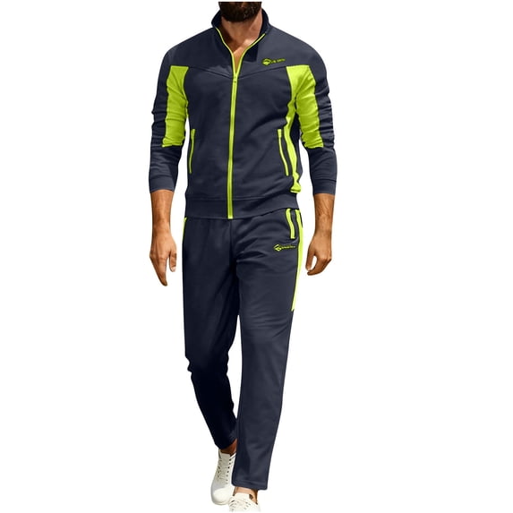 Bpyeka Men's Casual Two-Piece Matching Set, Stand Collar Full-Zip Long ...
