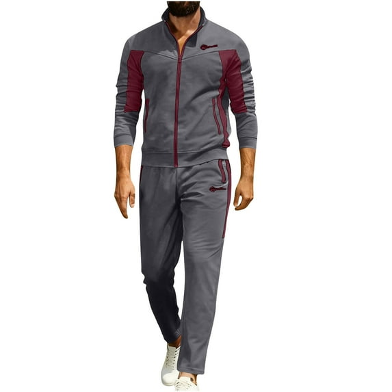 Bpyeka Men's Casual Two-Piece Matching Set, Stand Collar Full-Zip Long ...