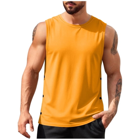 Bpyeka Men's Crew Neck Side Button Detail Tank Tops, Stretchy ...