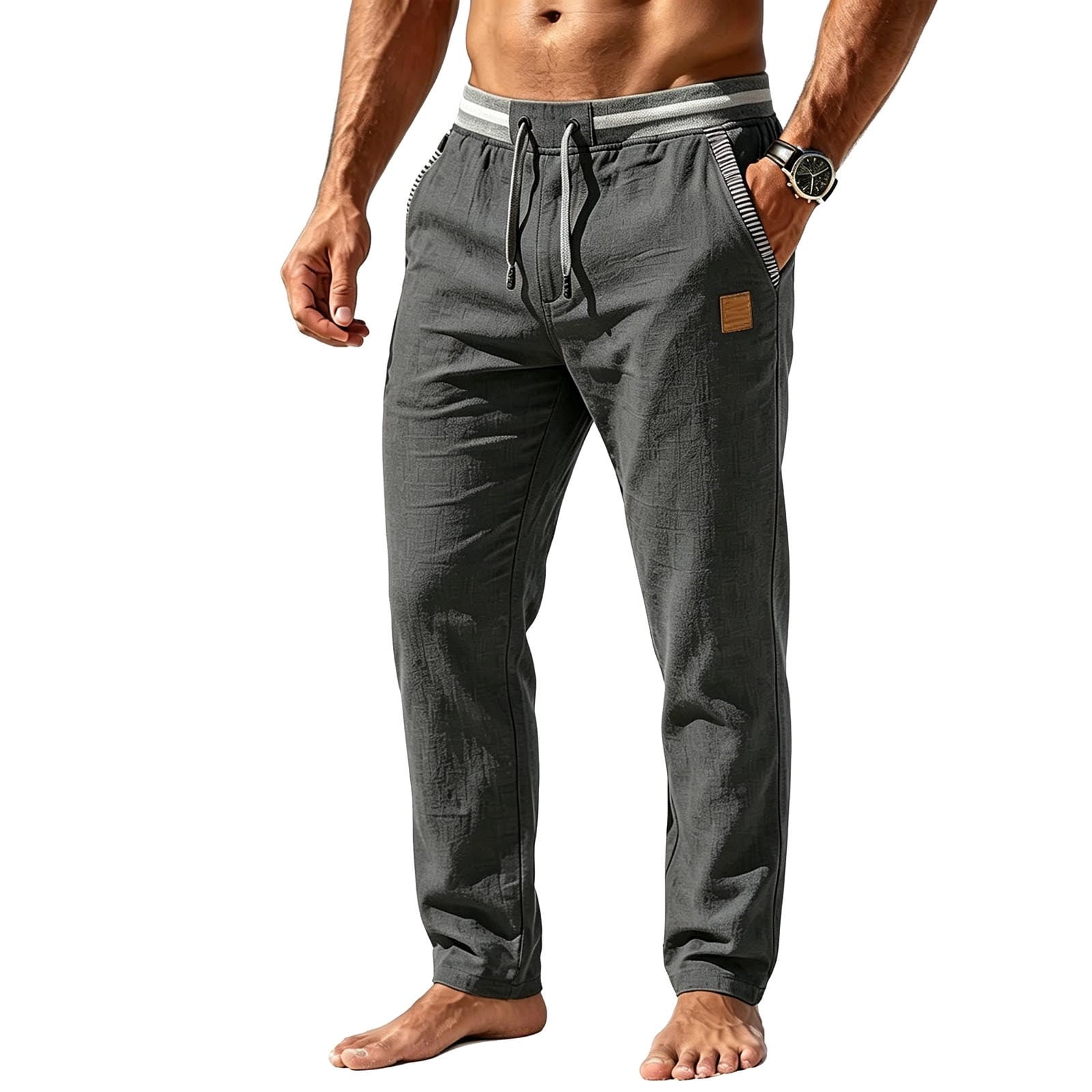 Bpyeka Men's Lightweight Casual Pants, Elastic Waist Drawstring ...