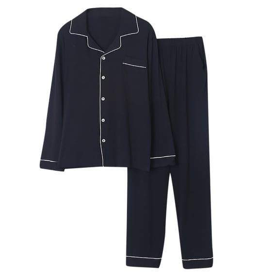 Bpyeka Men's Modal Pajama Set, Notch Collar Long Sleeve Button Shirt ...