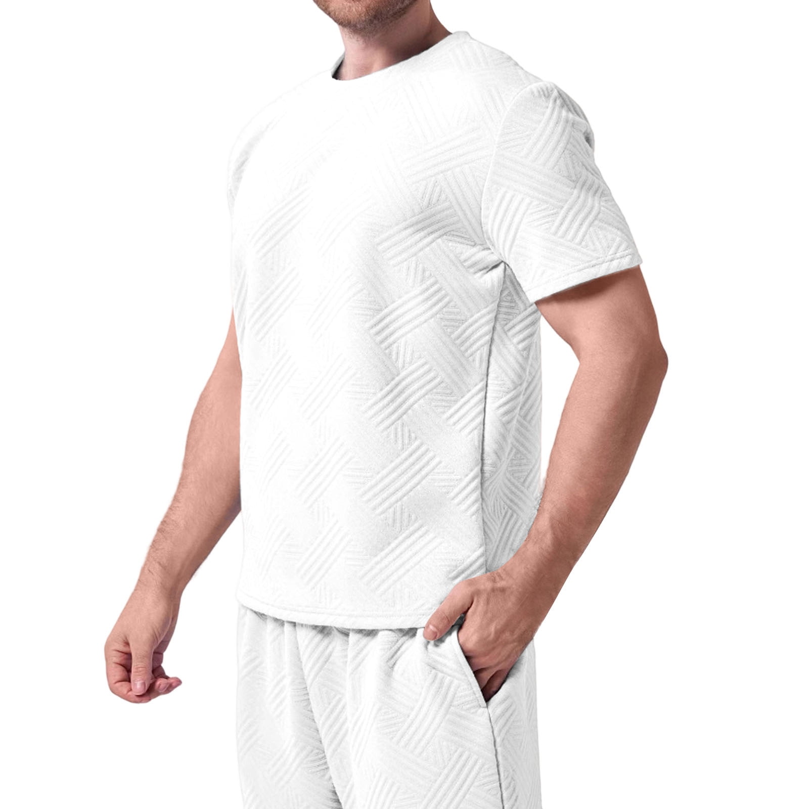 Bpyeka Men's Solid Crew Neck Short Sleeve T-Shirt, Casual Embossed ...