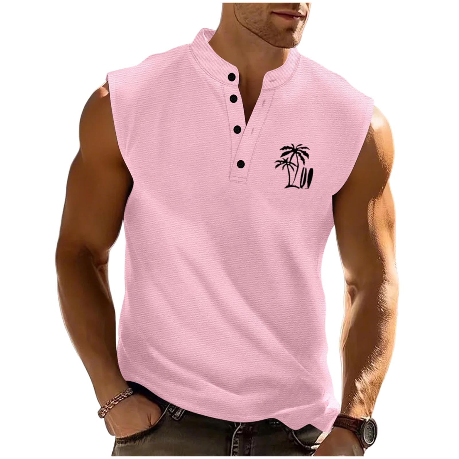 Bpyeka Men's Stand Collar Partial Button Sleeveless Henley Tank Tops ...