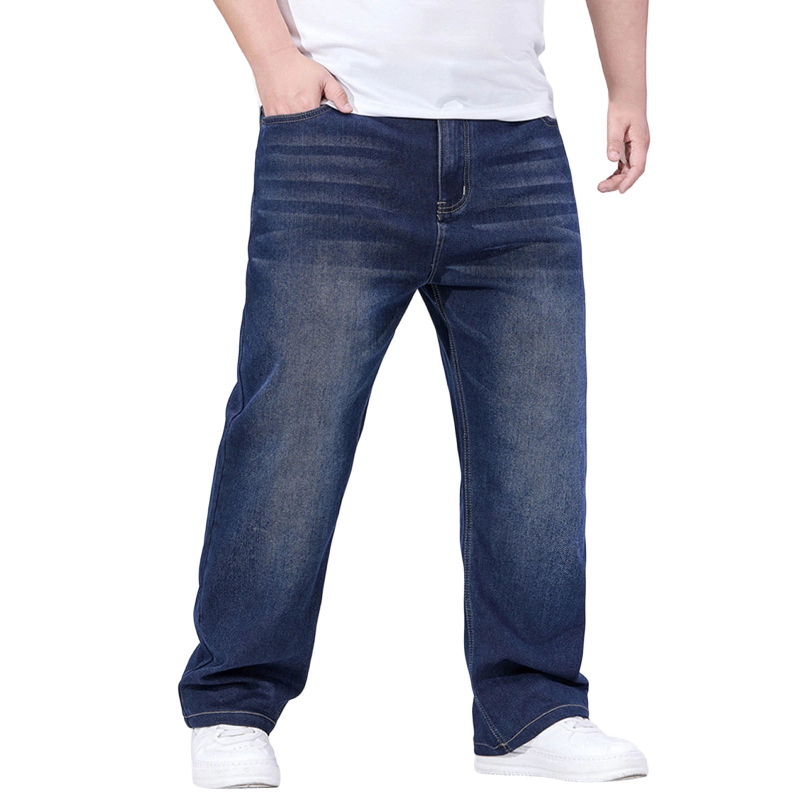 Bpyeka Men's Straight-Leg Stretch Jeans, Casual Denim Pants with Button ...