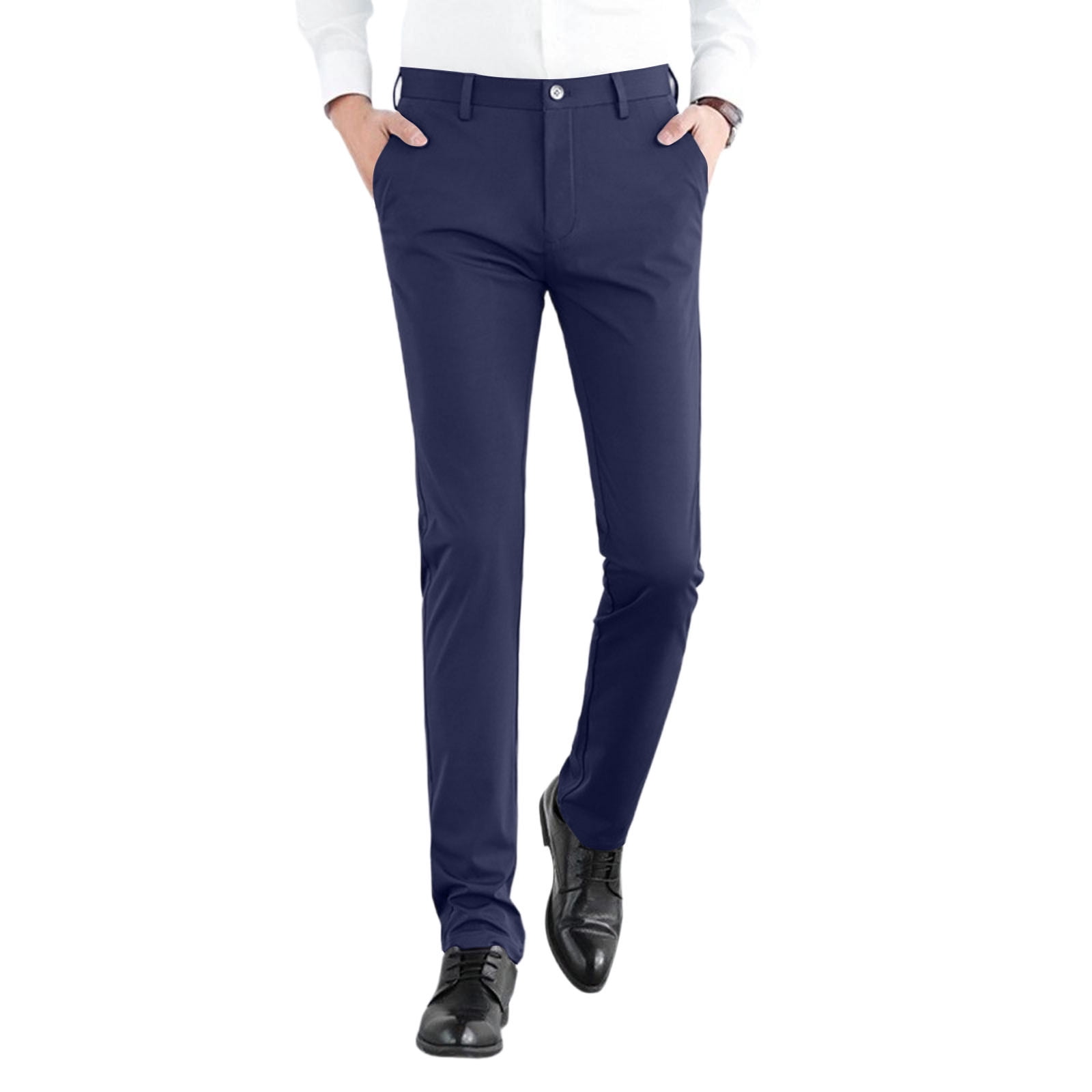 Bpyeka Men's Straight-Leg Thin Dress Pants, Button & Zipper Fly ...