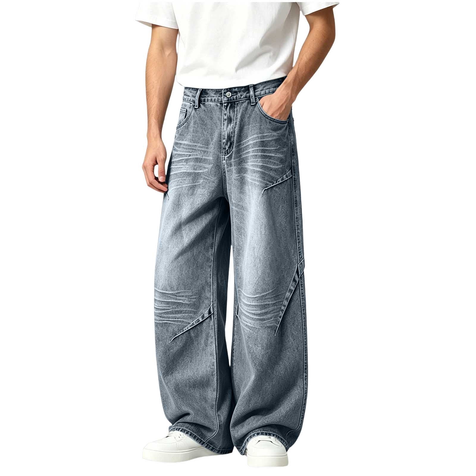 Bpyeka Men's Streetwear Style pants, Baggy Jeans, Casual Wide-Leg Denim ...