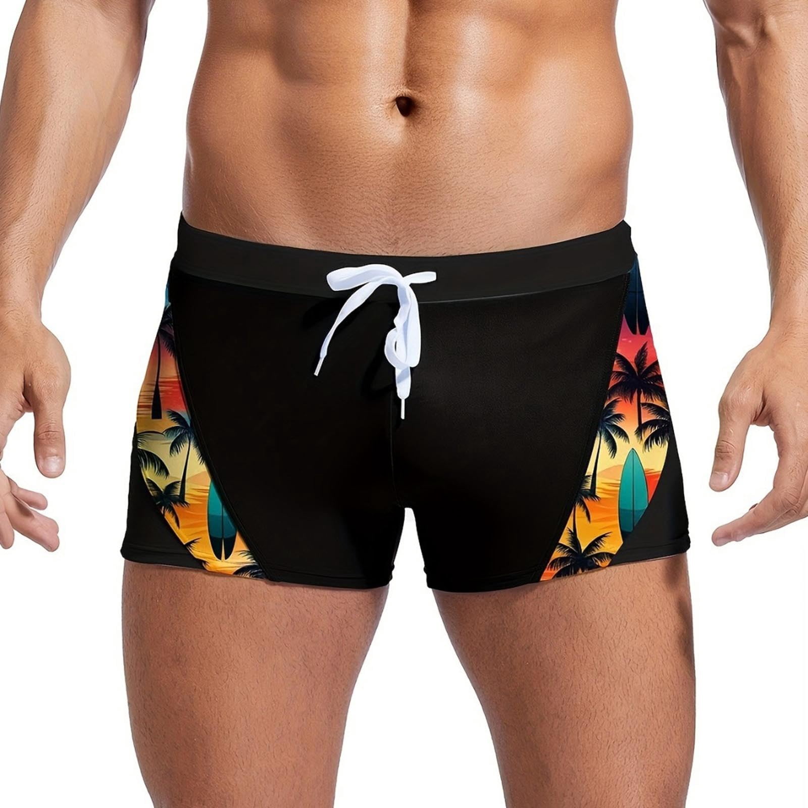 Bpyeka Men's Sunset Beach Print Swim Trunks, Drawstring Waist Quick-Dry ...