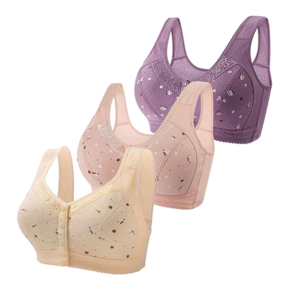Bra 3-Piece Women Front Buckle Lace Edge Seamless Gathering Without ...