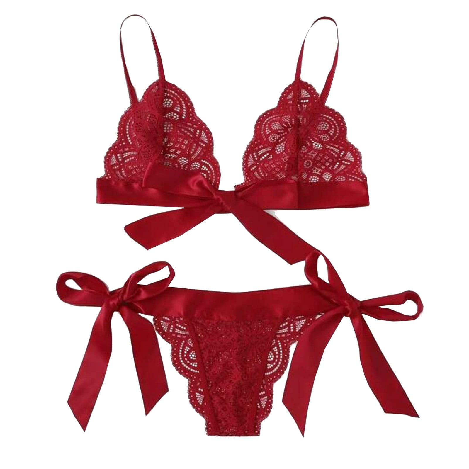 Bra Bow Side Scalloped Women Lingerie Lace Underpant Set Trim Tie Lingerie Top For Women 14 Cup