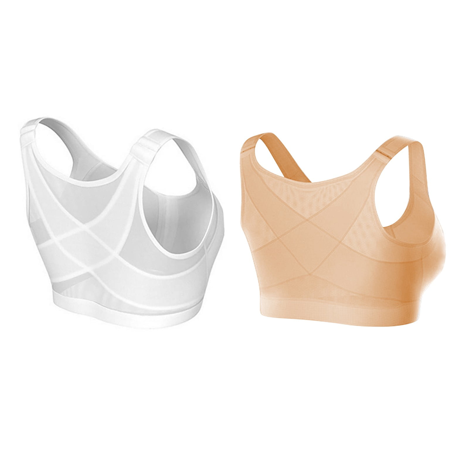 Sora Front Closure Bra for Seniors, 2Pc Set (Beige, White), Soft ...
