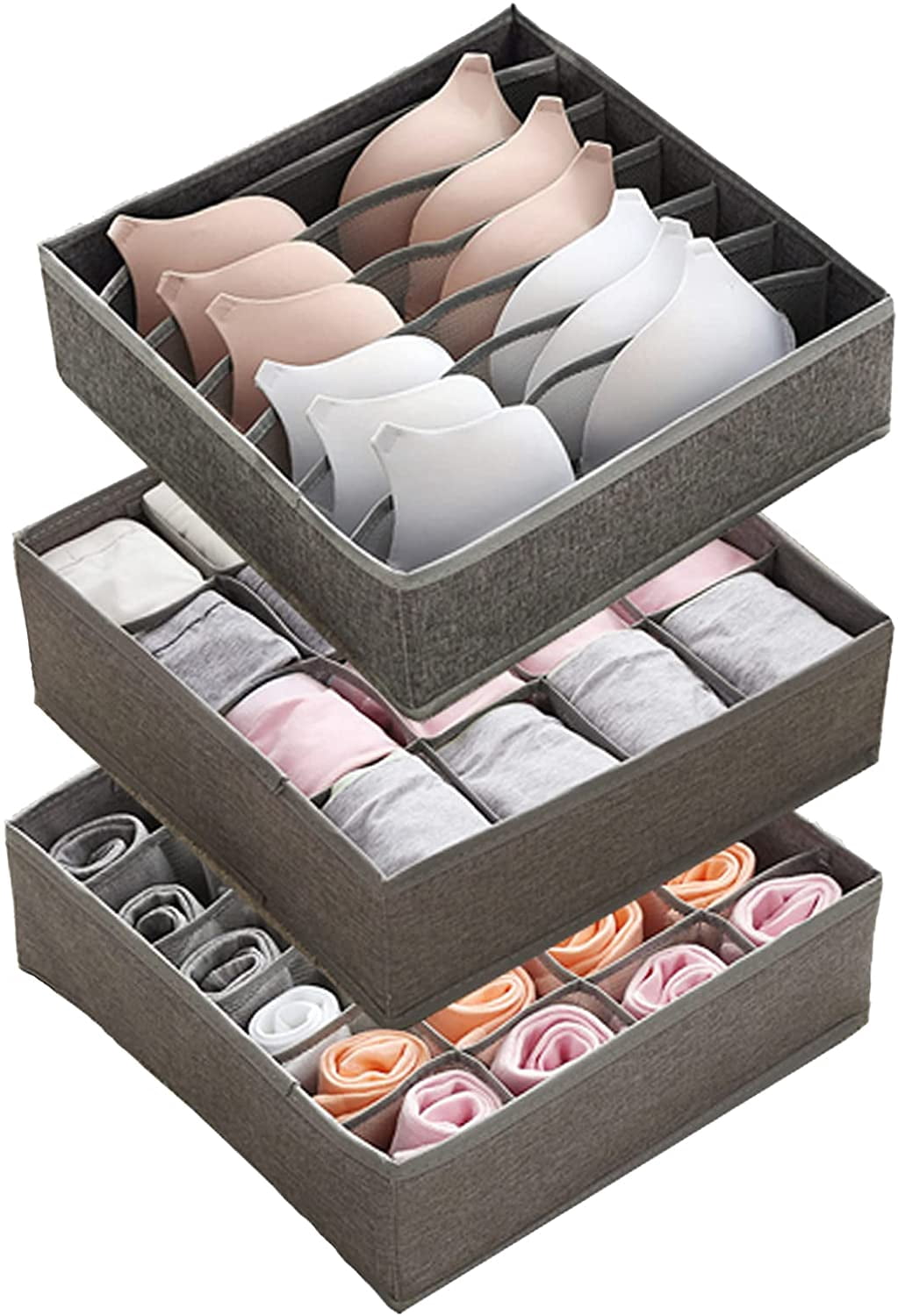 Bra Socks Underwear Organizer 3 Pack, Foldable Closet Organizer Drawer ...