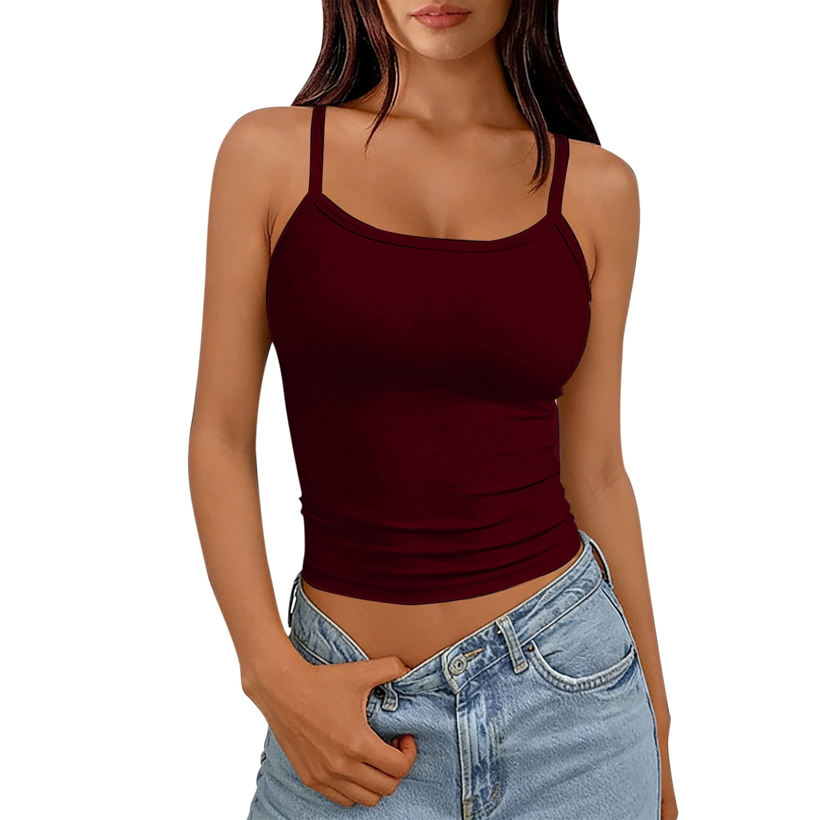 Bra Tank Tops for Women Square Neck Casual Layering Basic Summer Tank ...