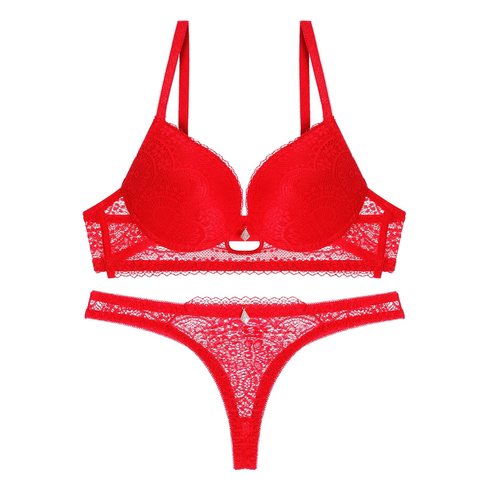Bra And Knicker Sets Through Lingerie For Women 2 Piece Womens Solid Color Sexy Lace Hollow Bra