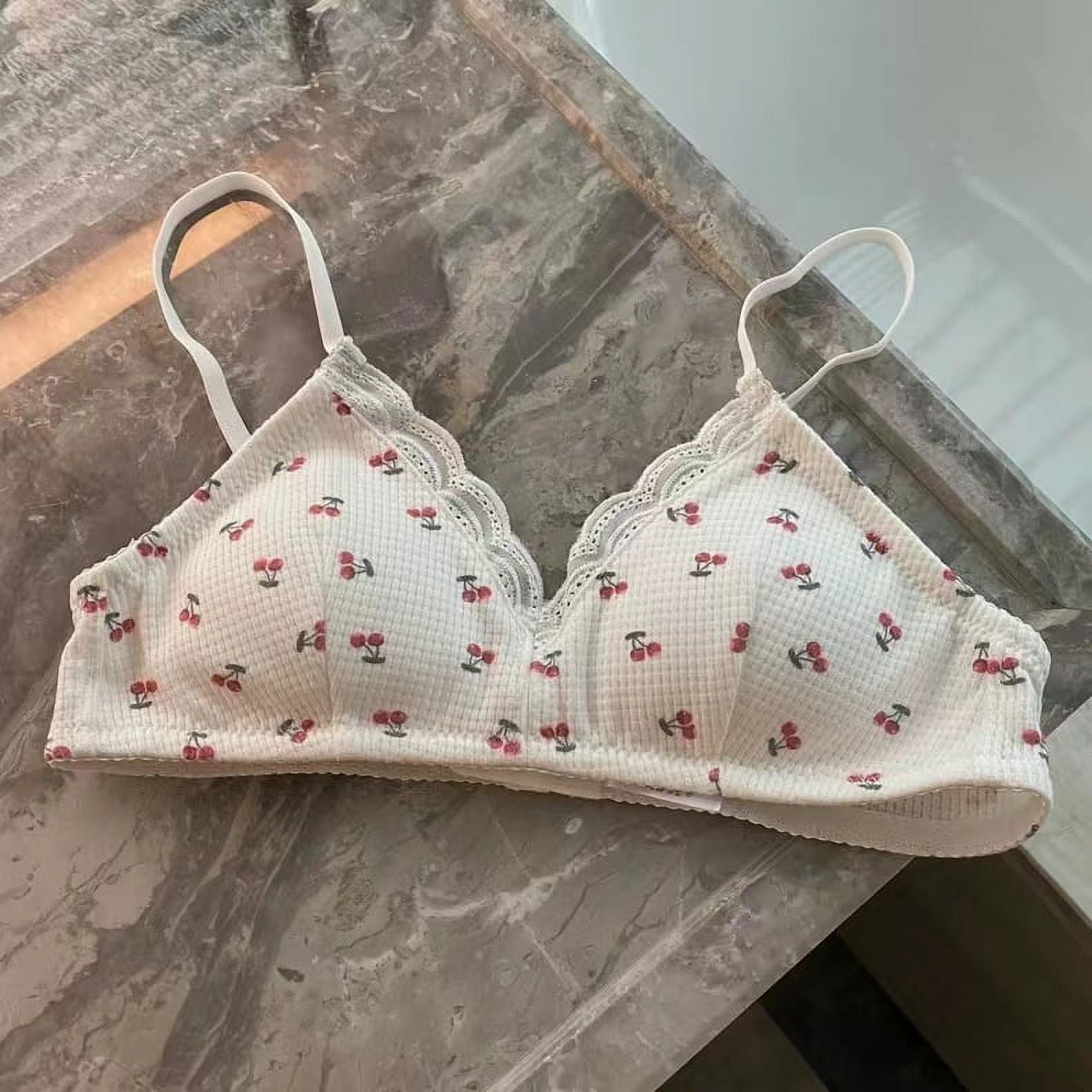 Bra underwear girl sweet strawberry cherry bra wireless student small ...