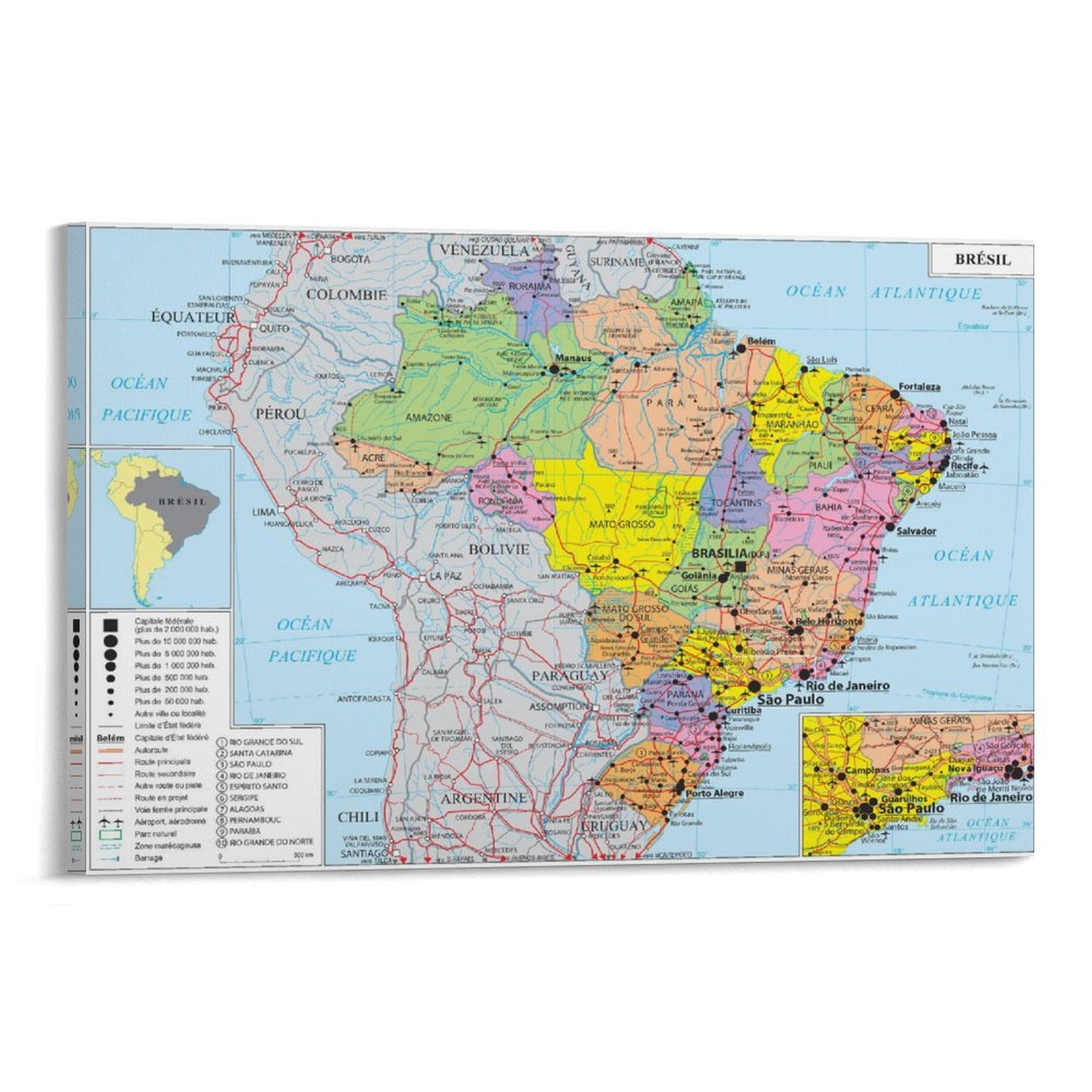 Bra-zil Map Posters Posters Wall Art Painting Canvas Gift Living Room ...