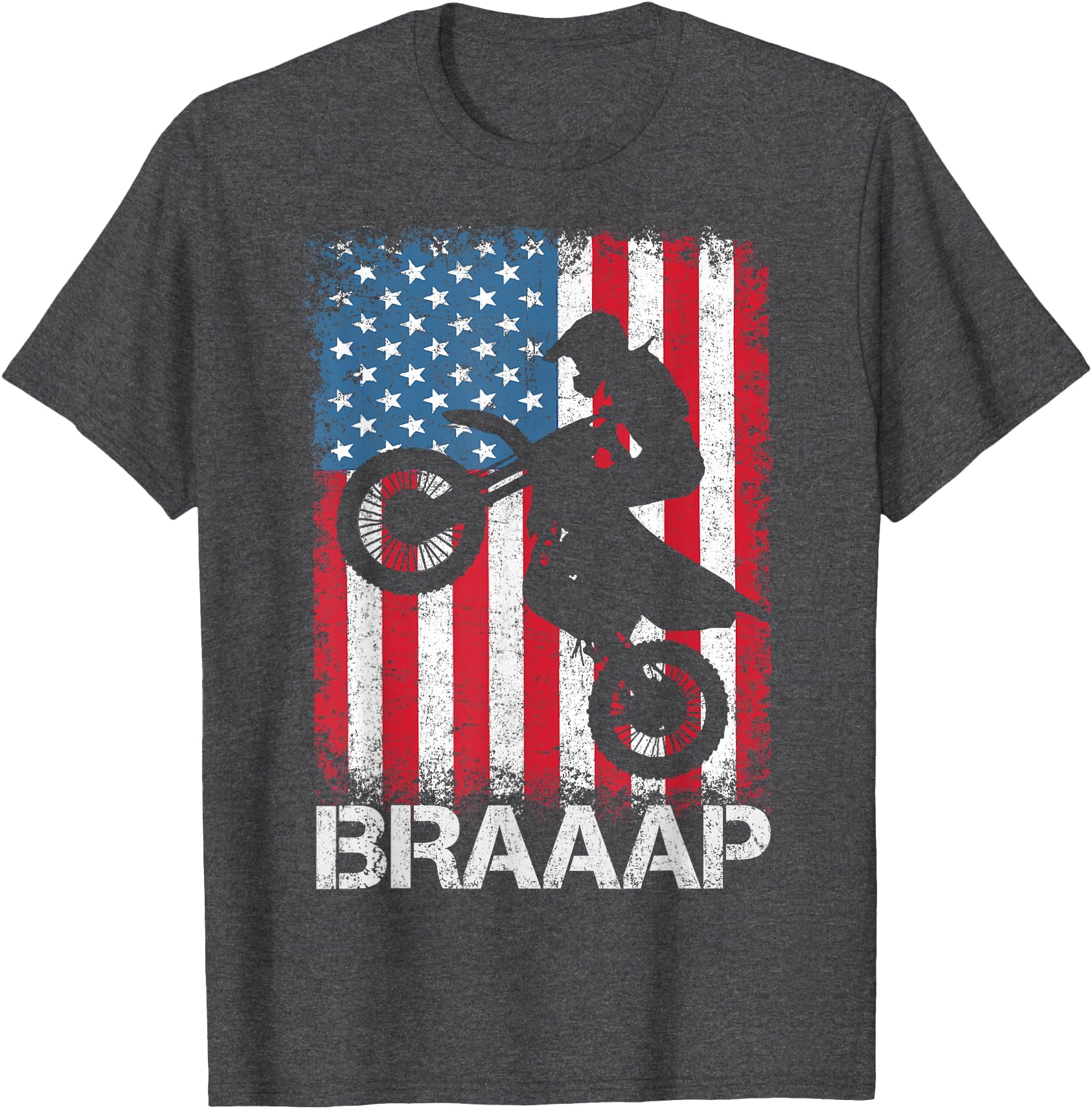 Braaap Vintage USA American Flag Motocross Dirt Bike Softstyle Unisex T-Shirt,Dark Heather Grey ...