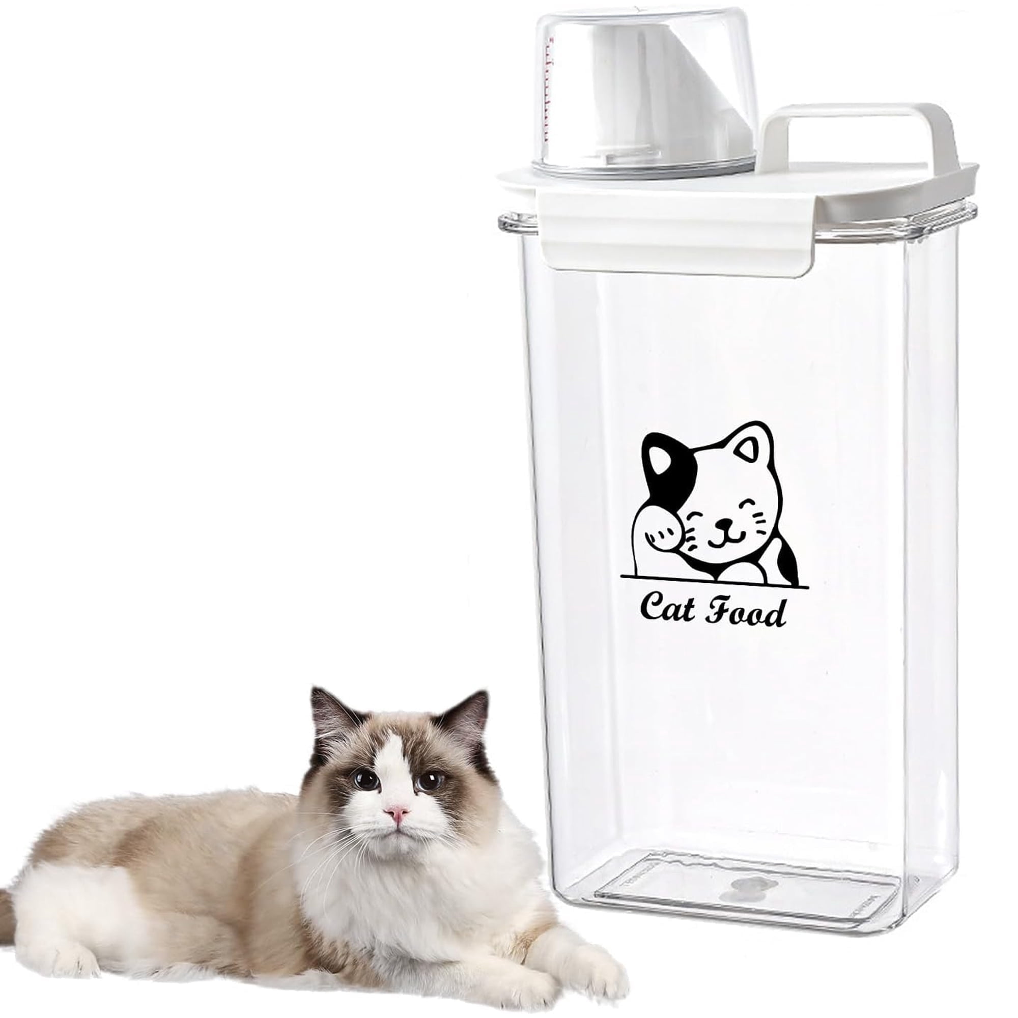 Brabtod Cat Food Container 2.5L Clear Plastic Cat Food Storage 3 lbs ...