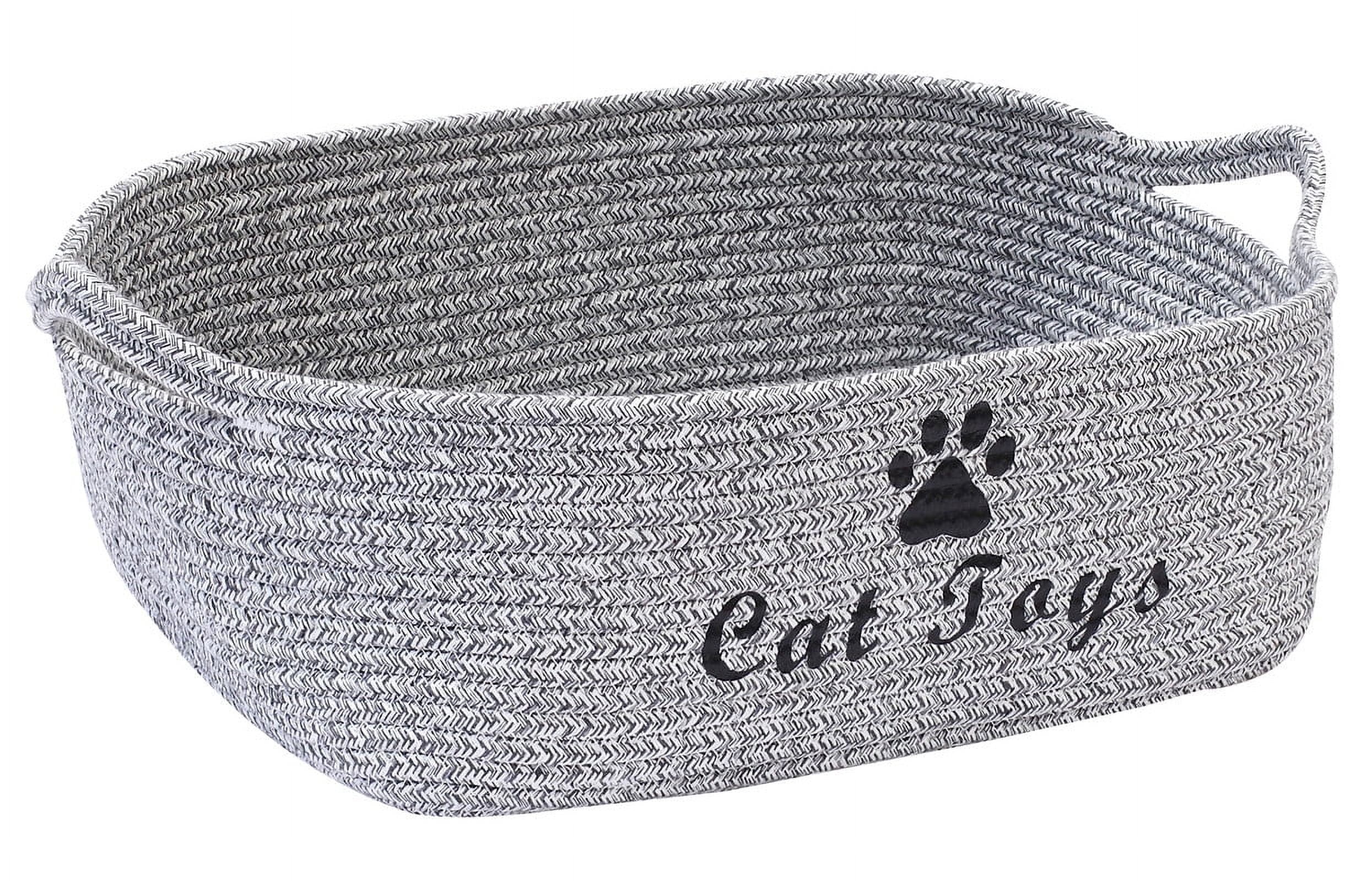Brabtod Durable Rope cat Toy Box with Handle, pet Toy Basket(Grey ...