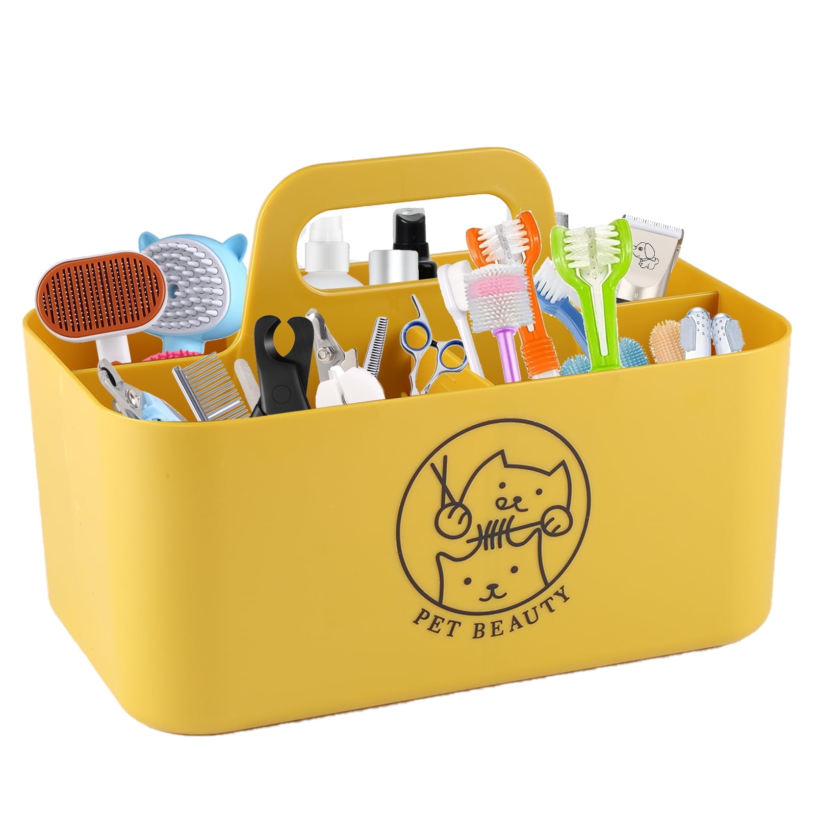 Brabtod Pet Grooming Caddy with Handle, Divided Organizer for Dog ...