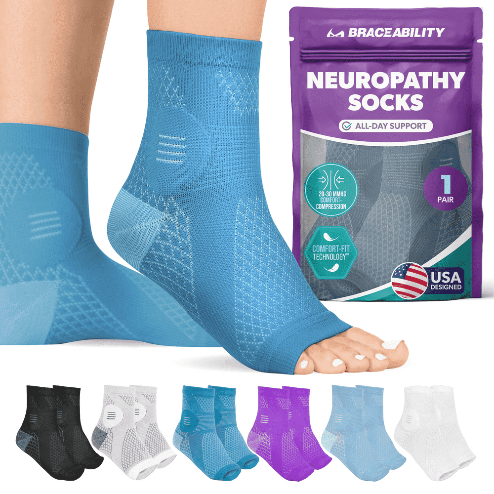 BraceAbility Neuropathy Compression Socks 20-30 mmHg Open Toe ...