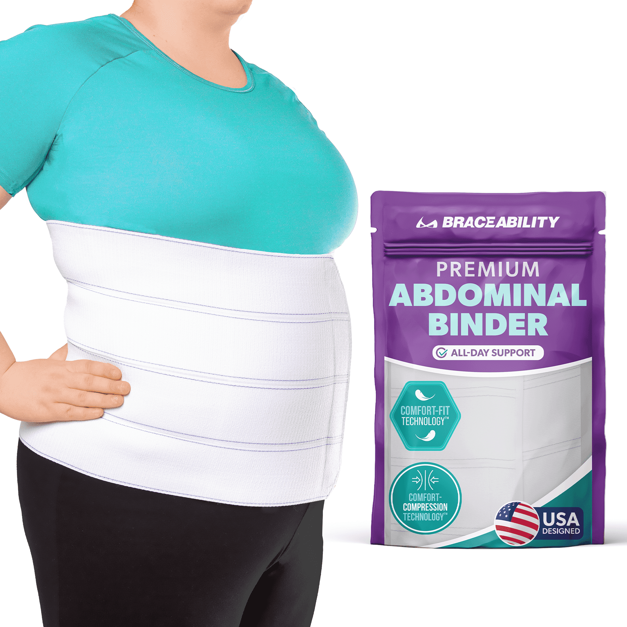 BraceAbility Plus Size Abdominal Binder, Medical Compression Post ...