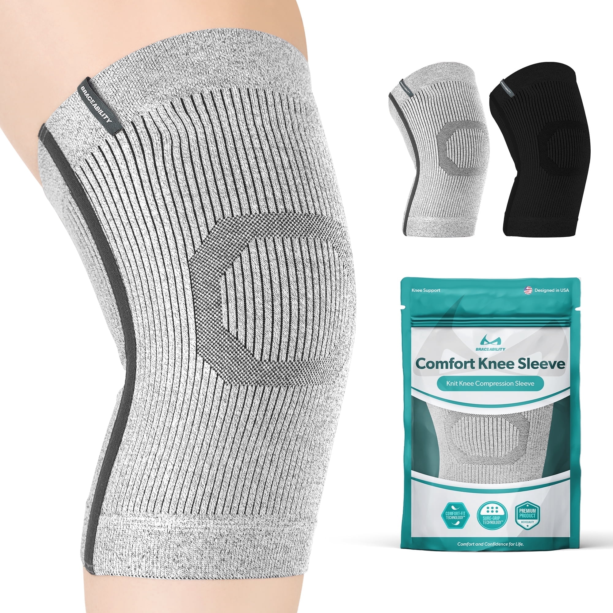 BraceAbility Plus Size Knee Compression Sleeve with Lightweight Knit ...