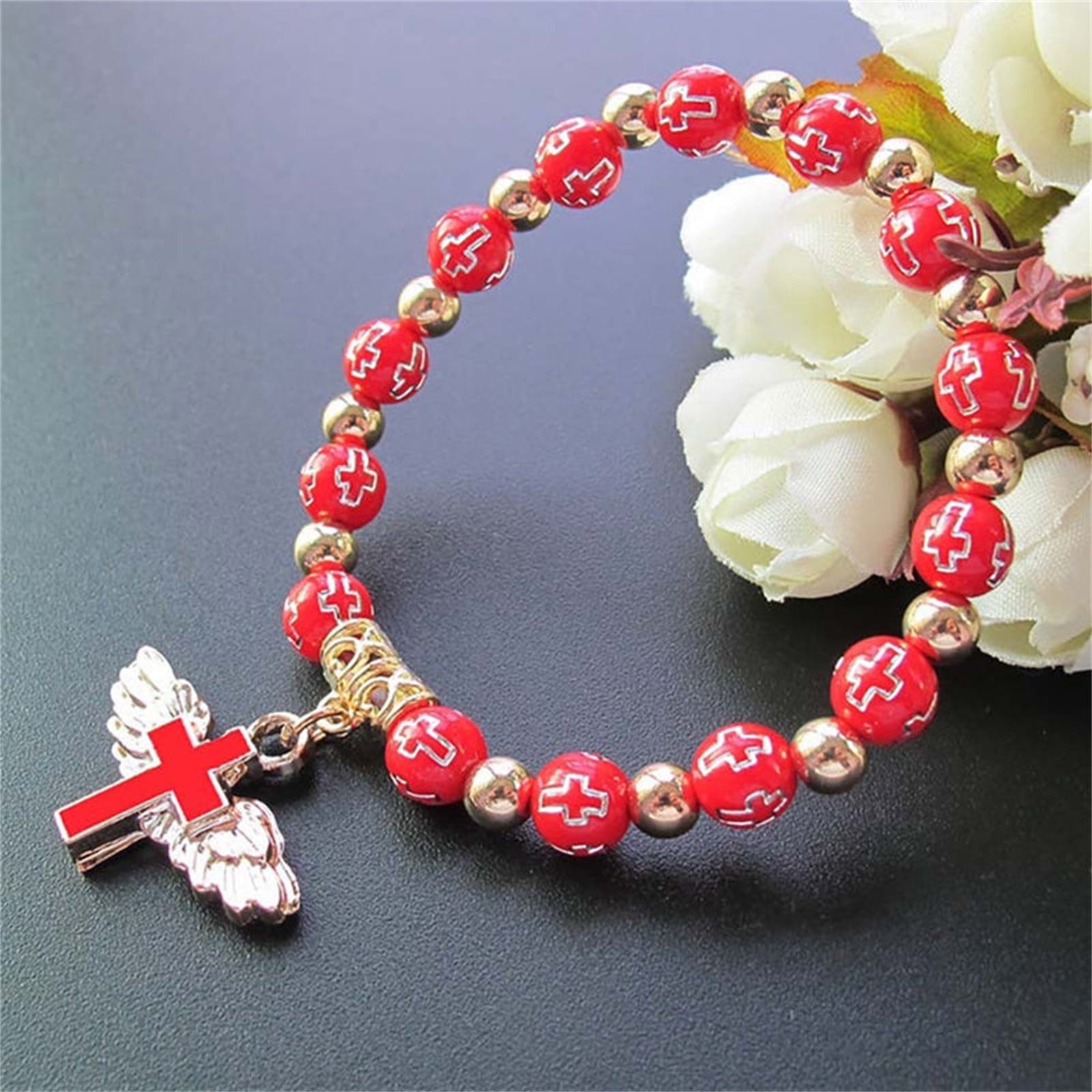 Bracelet,Cross Bead Bracelet,Women's Beaded Bracelet, Elastic Beaded ...