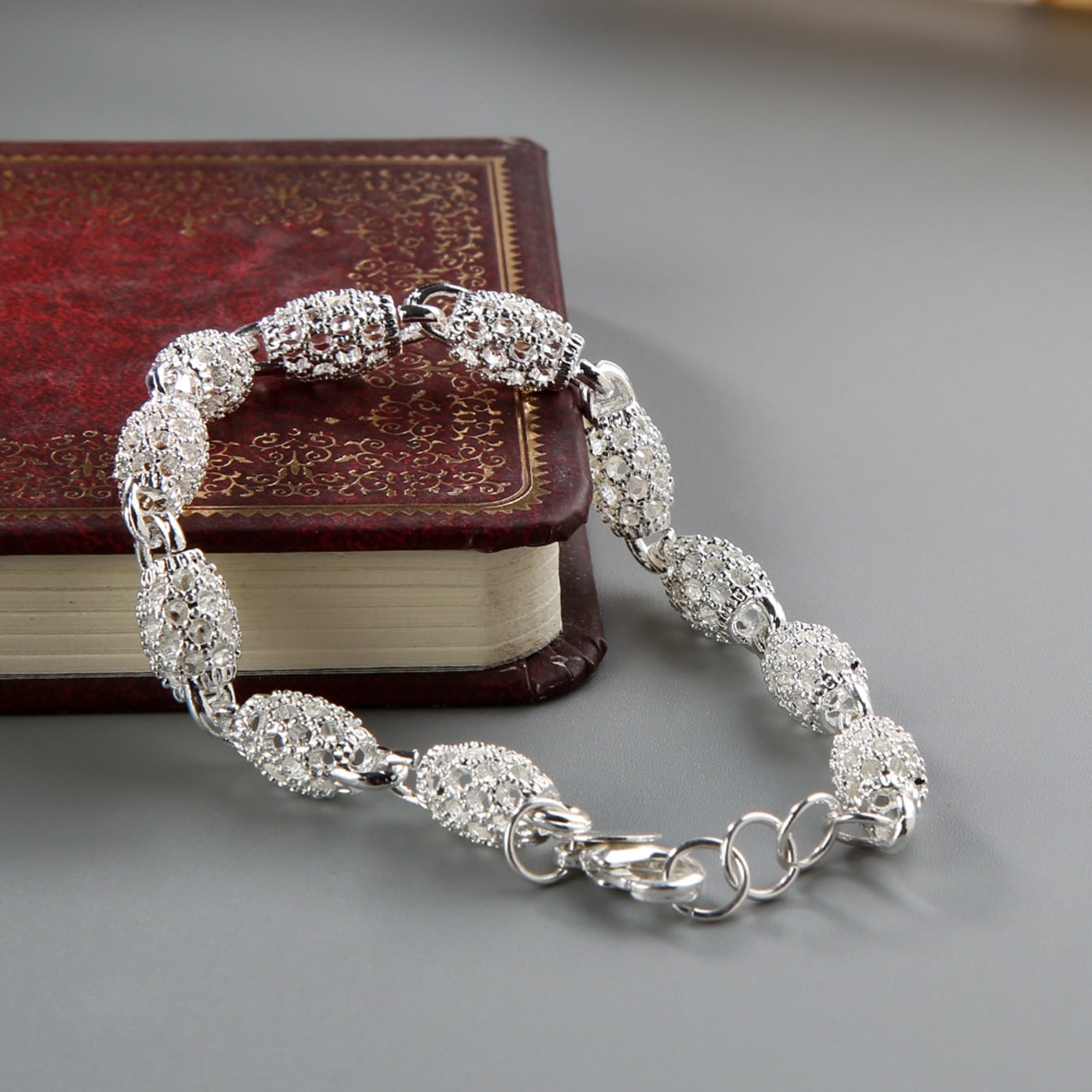 Bracelet Elegant Anti-rust Women Silver Plated Hollow Ball Bangle Chain ...