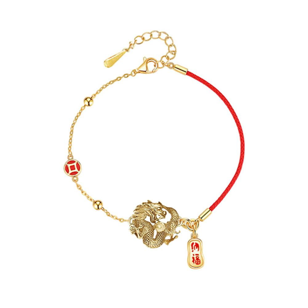 Bracelet Half Rope And Half Chain Blessing Coiled Dragon Bracelet C New ...