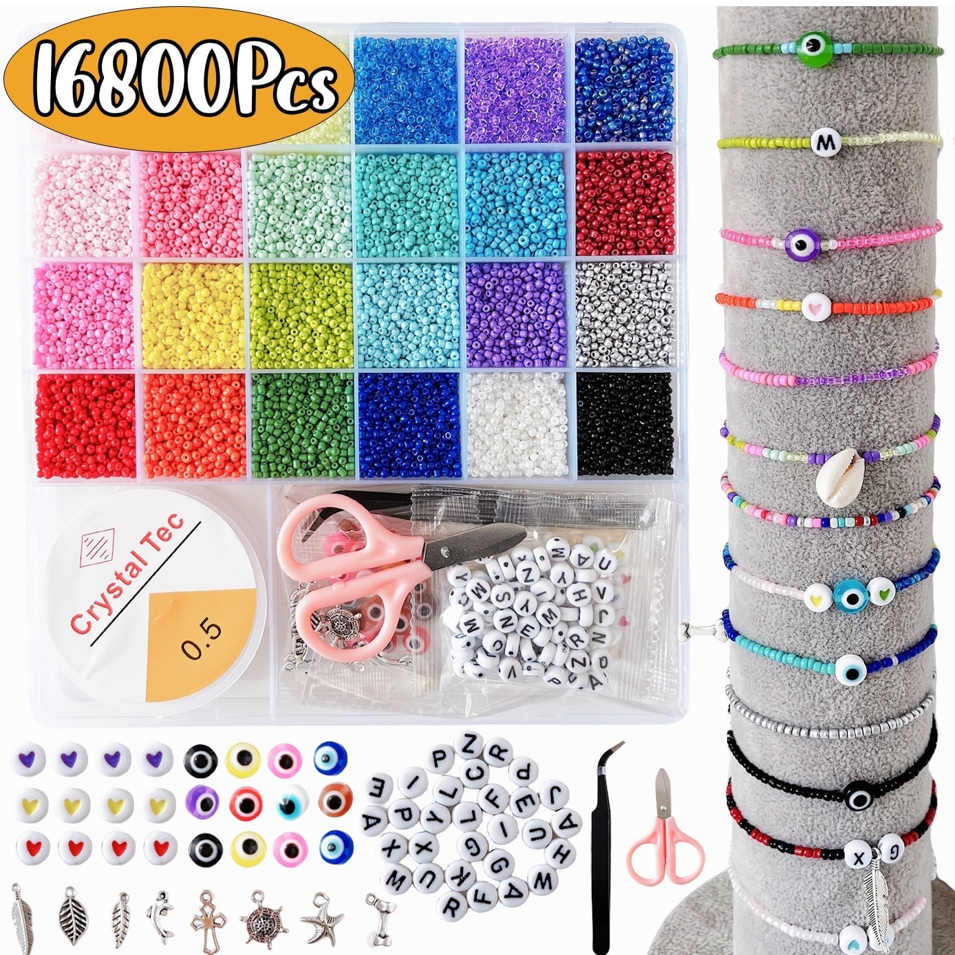 Walmart 16800Pcs Bracelet Making Kit with 2MM Beads, Charms for DIY ...