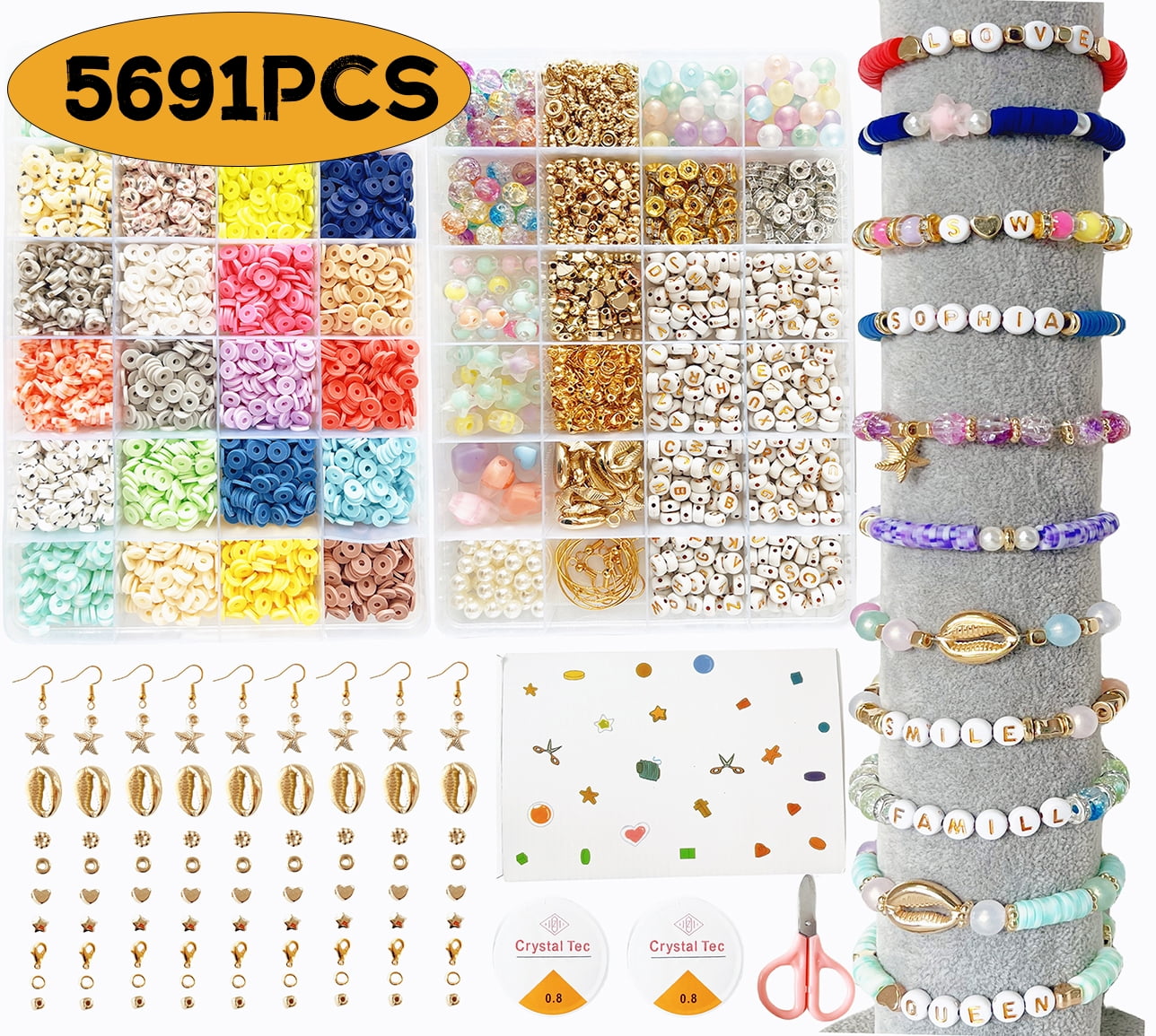 DIY Bracelet Making Kit with Clay Beads and Charms, 5691 Pcs Adult & Kids Crafts Set - Walmart.com