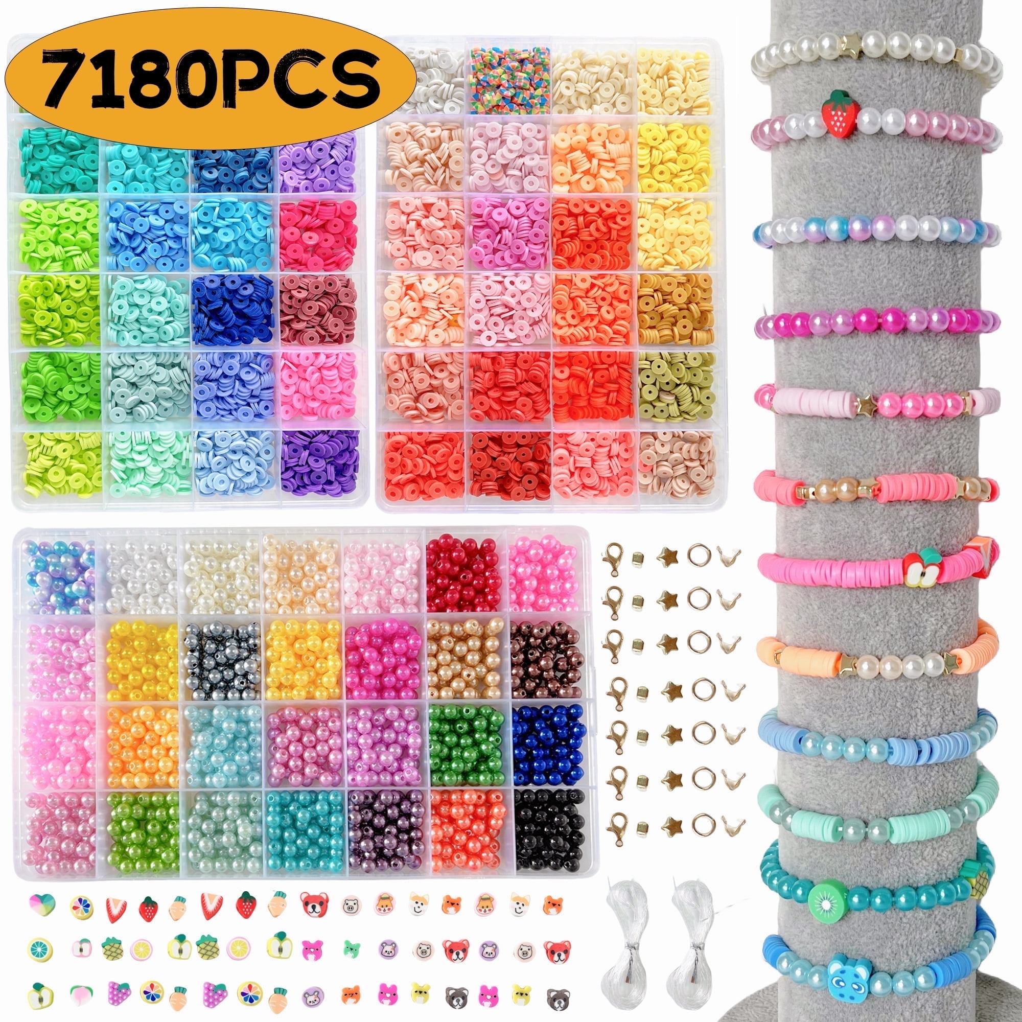 Bracelet Making Kit Flat Beads Pearl Beads for Jewelry Making Kit, 6mm ...