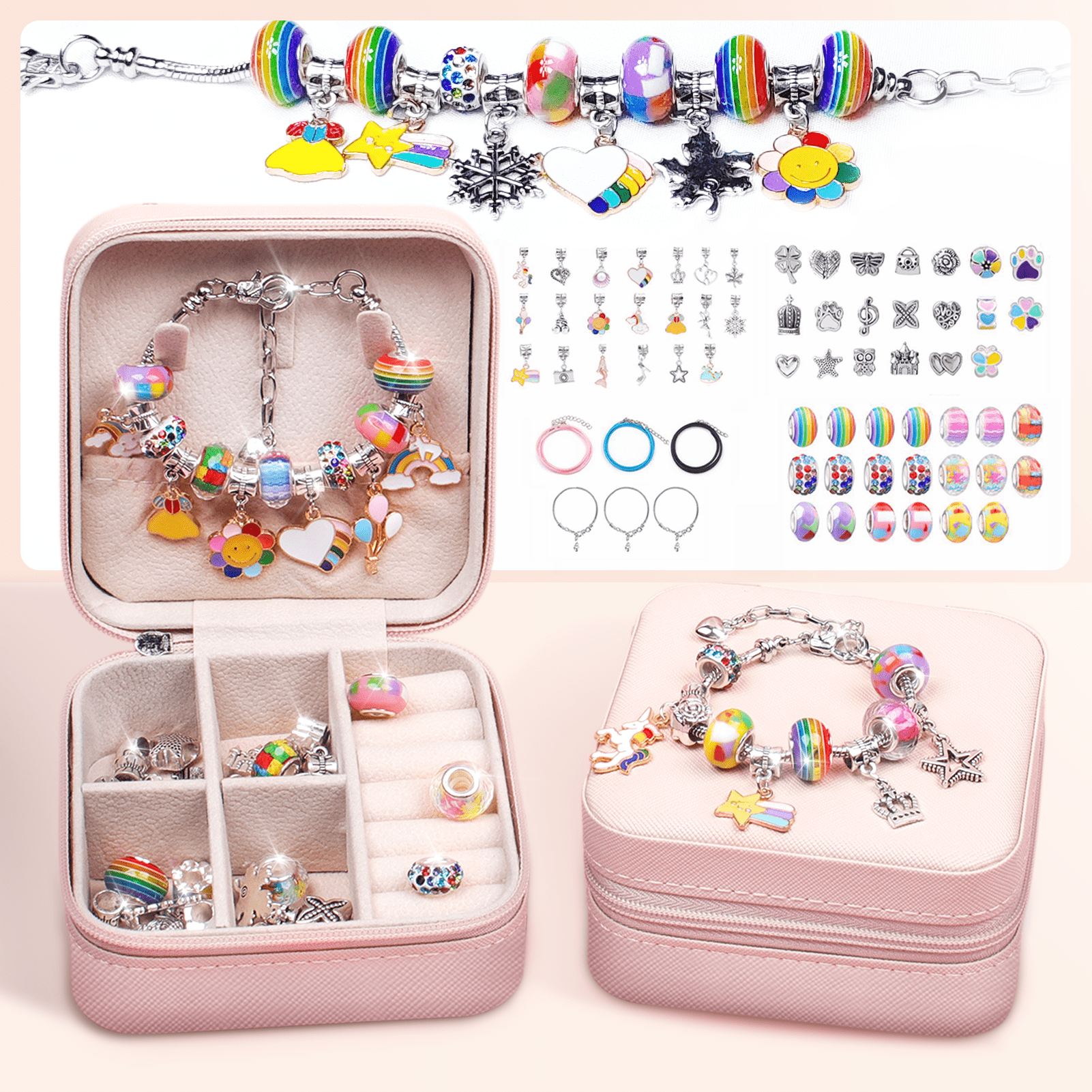 Charm Bracelet Making Kit - Girls 66 Pcs DIY Beaded Jewelry Making Kit ...