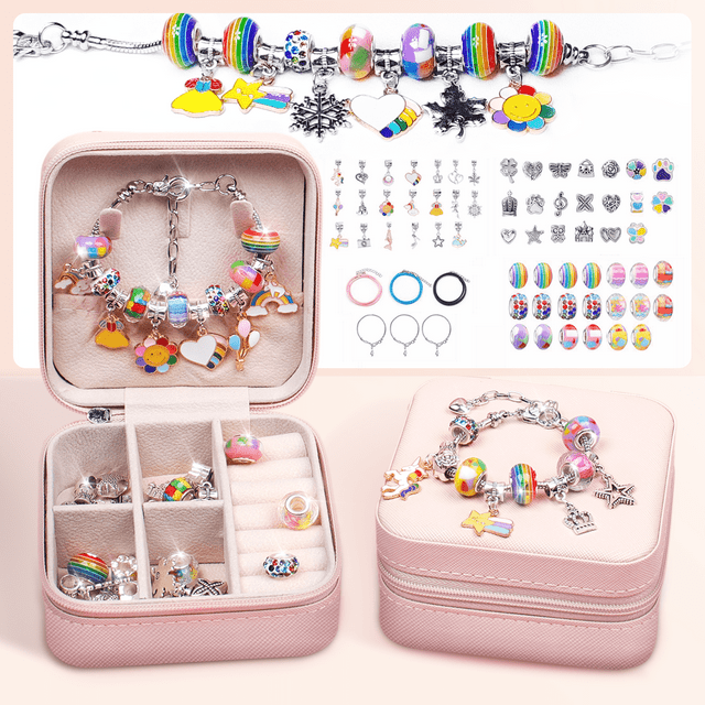 Charm Bracelet Making Kit - Girls 66 Pcs DIY Beaded Jewelry Making Kit ...