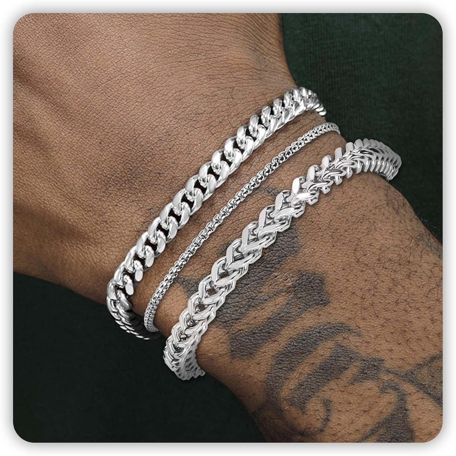 and Bracelet for Men, Cuban Chain Bracelet Set Water Proof Stainless ...