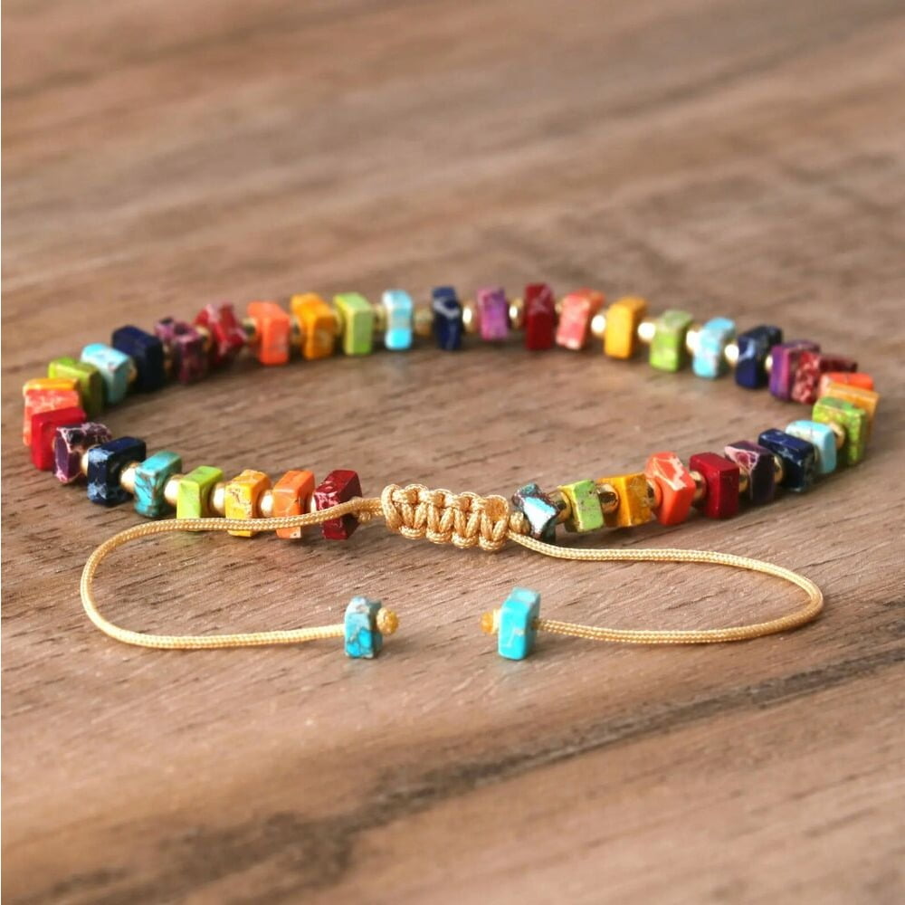 Bracelet Rainbow Sea Sediment Jasper Square Gemstone Bead Healing Women ...