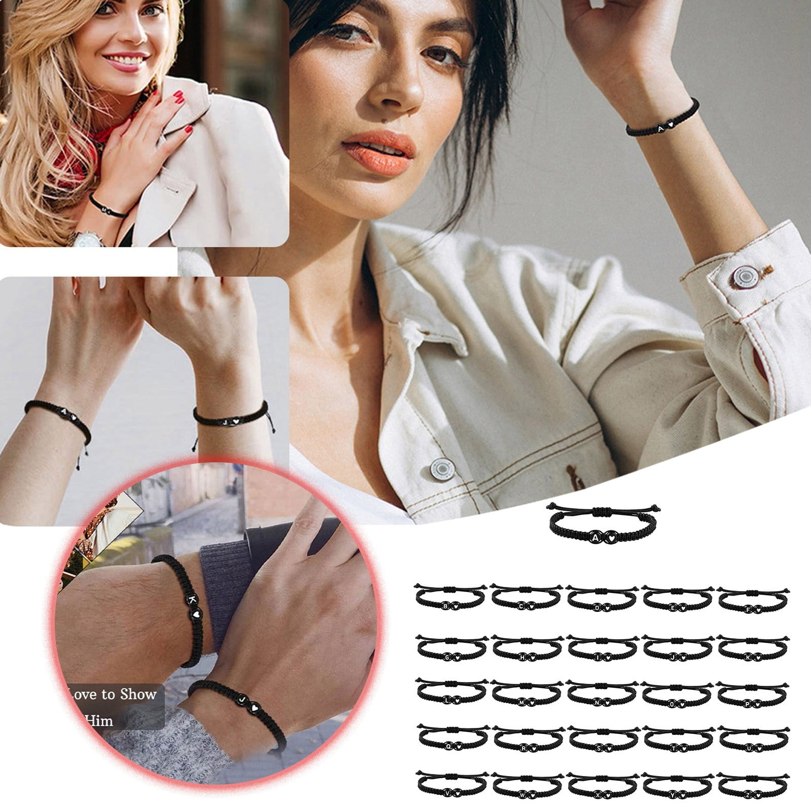 Bracelets 26 Letter Couple Bracelet with Adjustable Length for Boys and ...