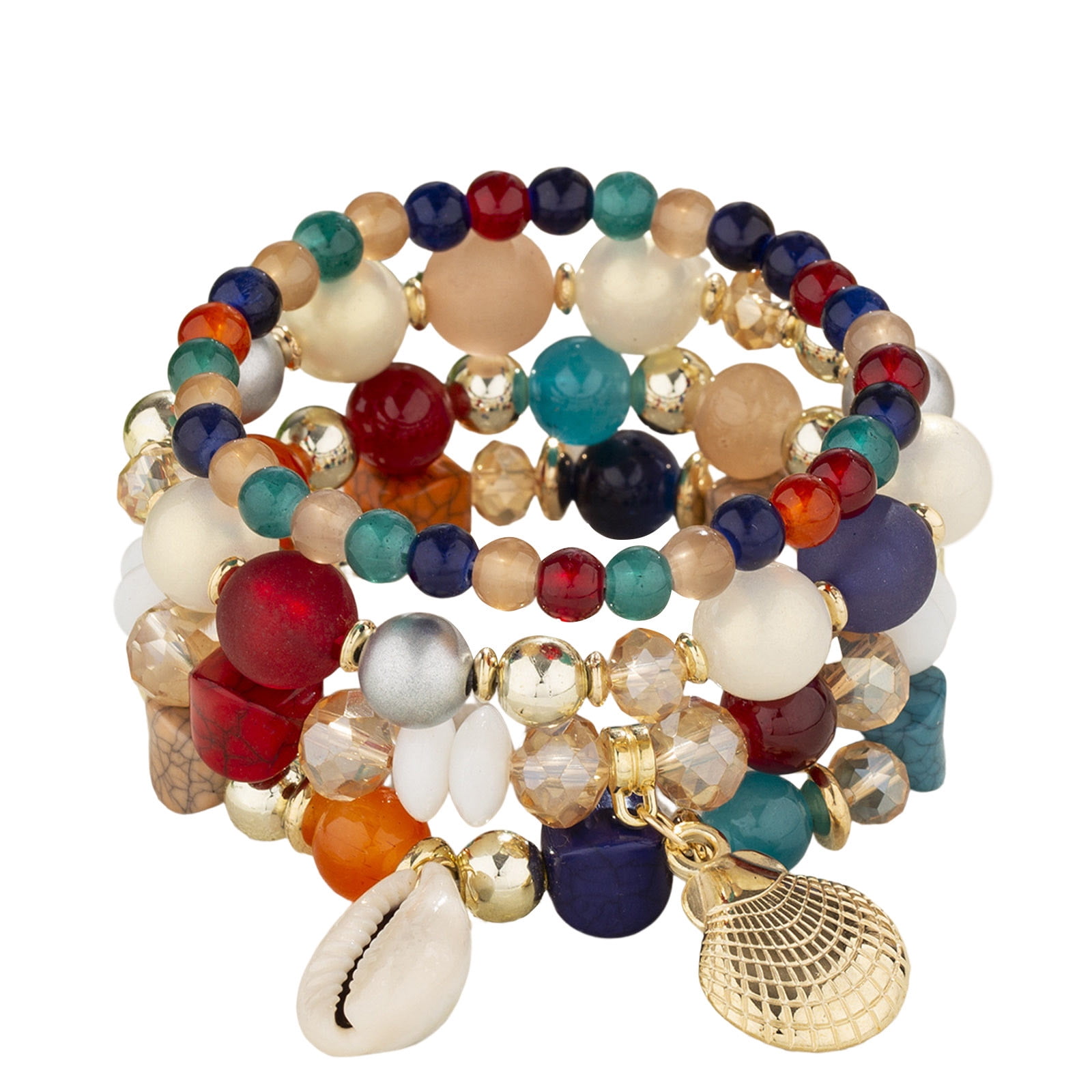 Bracelets Bohemian Layered Set of 4 Beaded Elastic Bracelets for ...